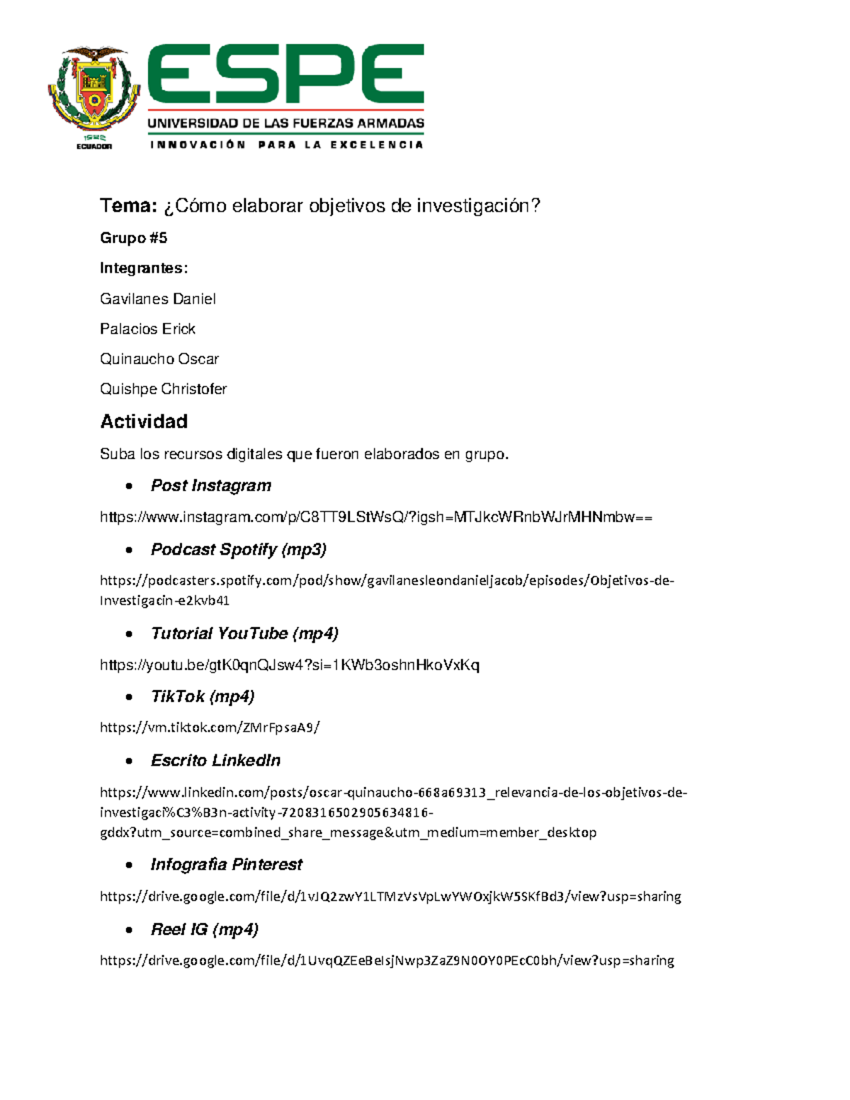 G5,Actividad Terminada, Grupo#5 - Tema: ¿Cómo elaborar objetivos de ...