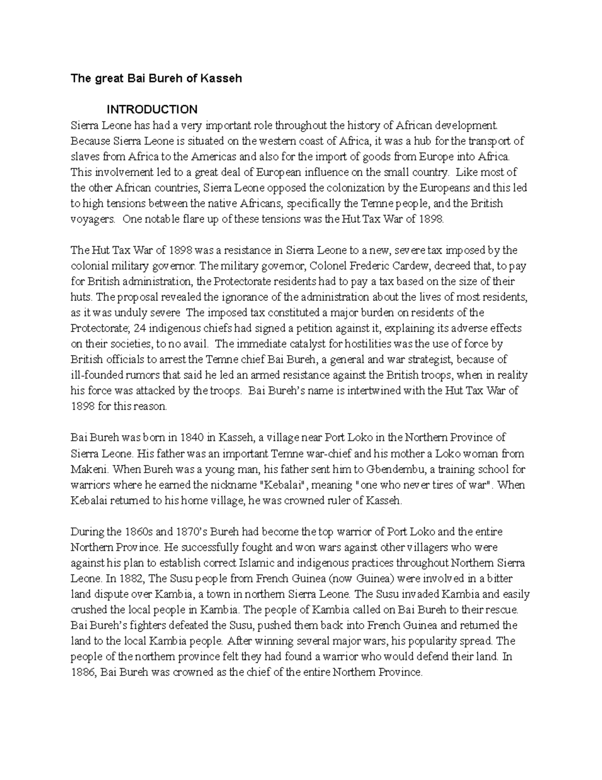 Bai Bureh and Madam Yoko - The great Bai Bureh of Kasseh INTRODUCTION ...