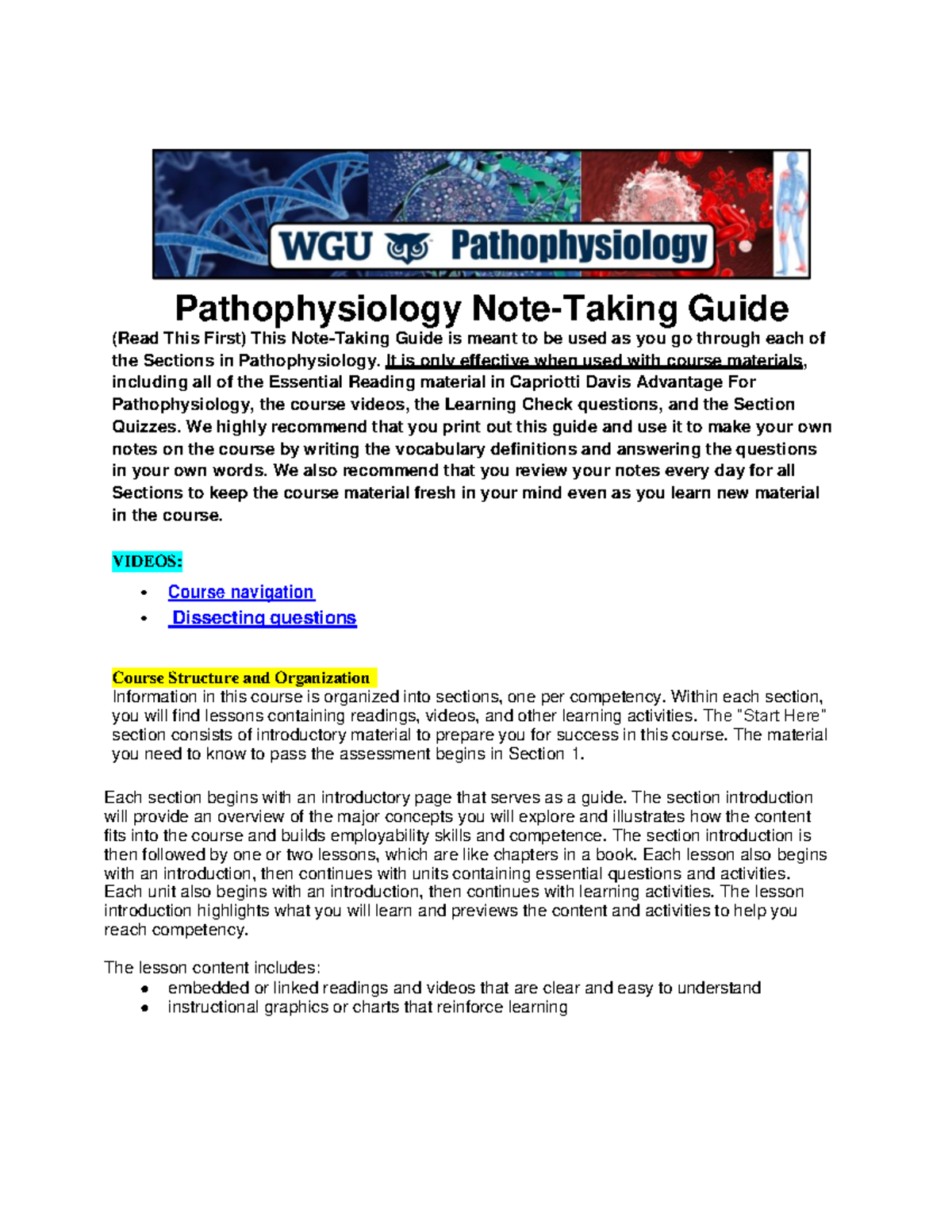 Note taking guide for D236 pathophysiology - Pathophysiology Note ...