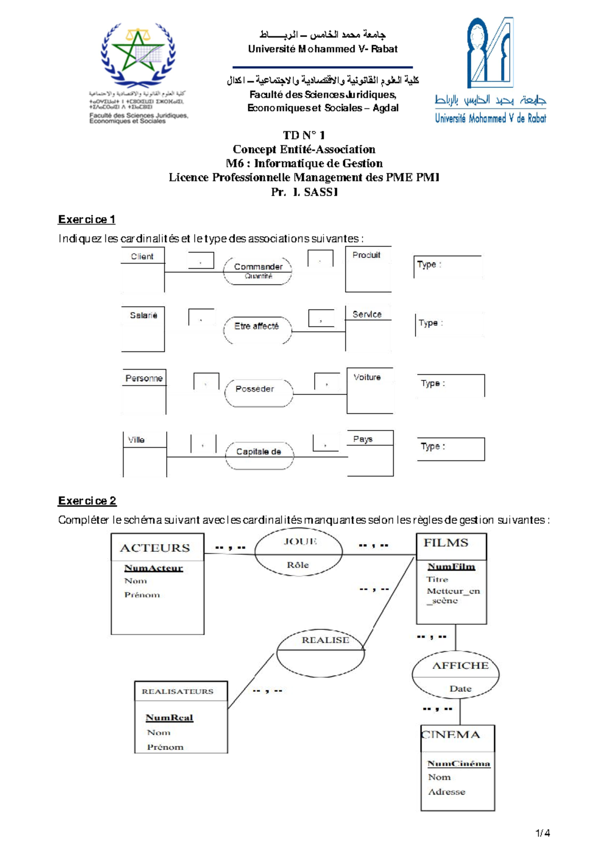TD 1 Fsjesr+Corrigé - un travaux dirigés sur SQL avec sont corriger - الربـــــــاط– جامعة محمد ...
