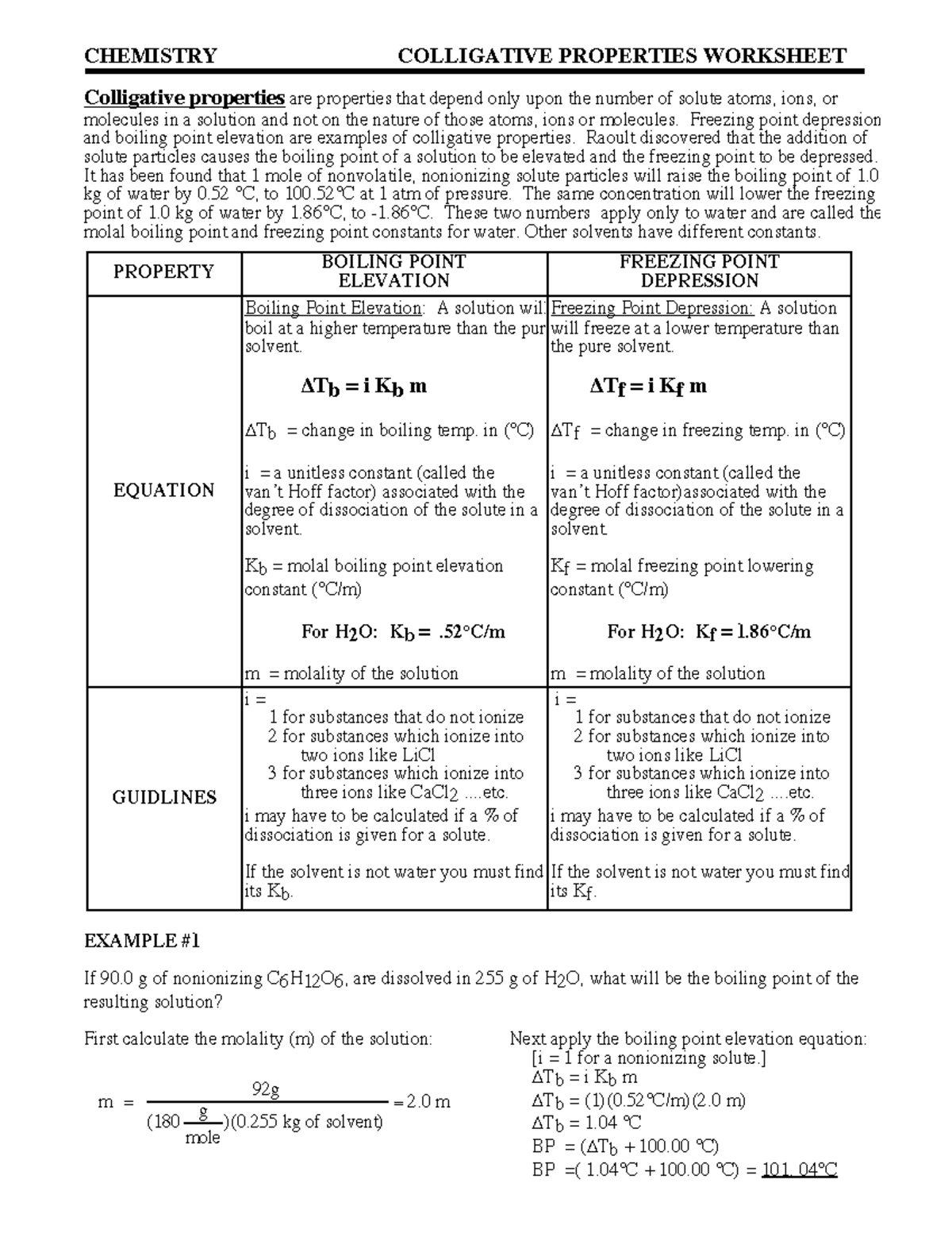 Colligative Props with sample probs and molar mass - Colligative ...