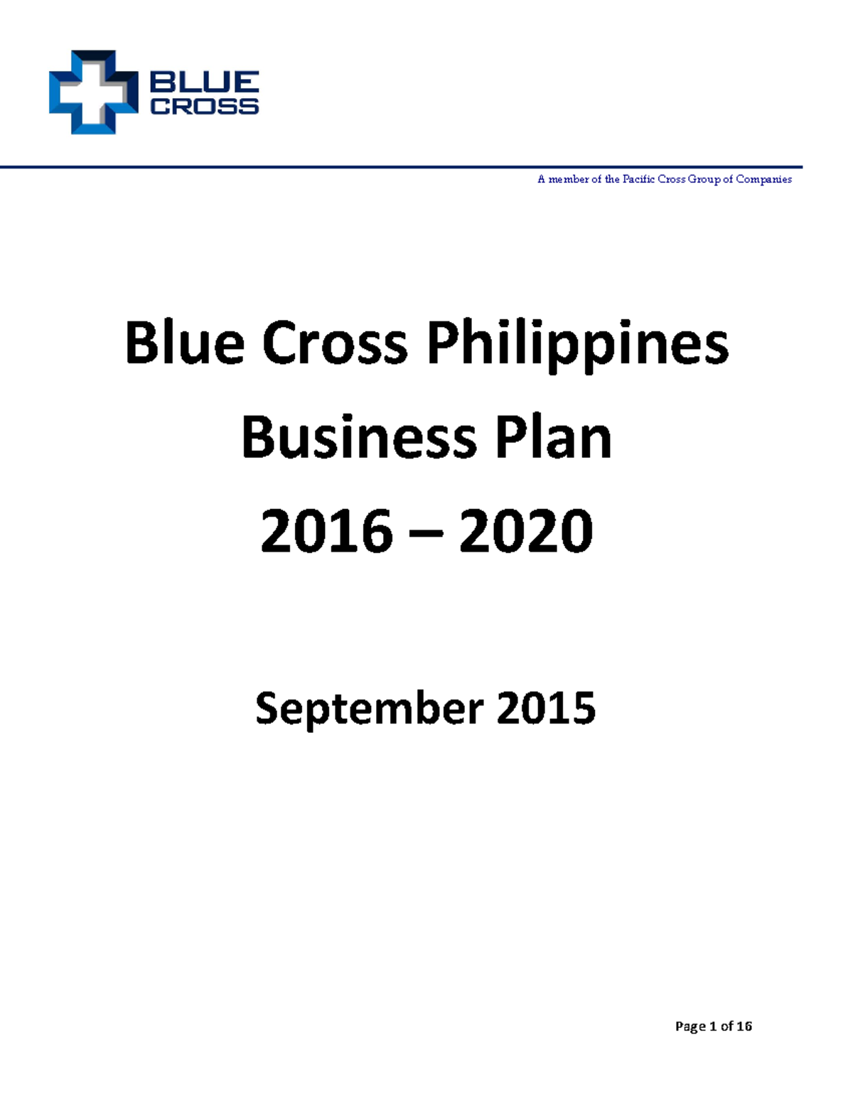 2016-2020 Business Plan - Blue Cross Philippines Business Plan 2016 ...