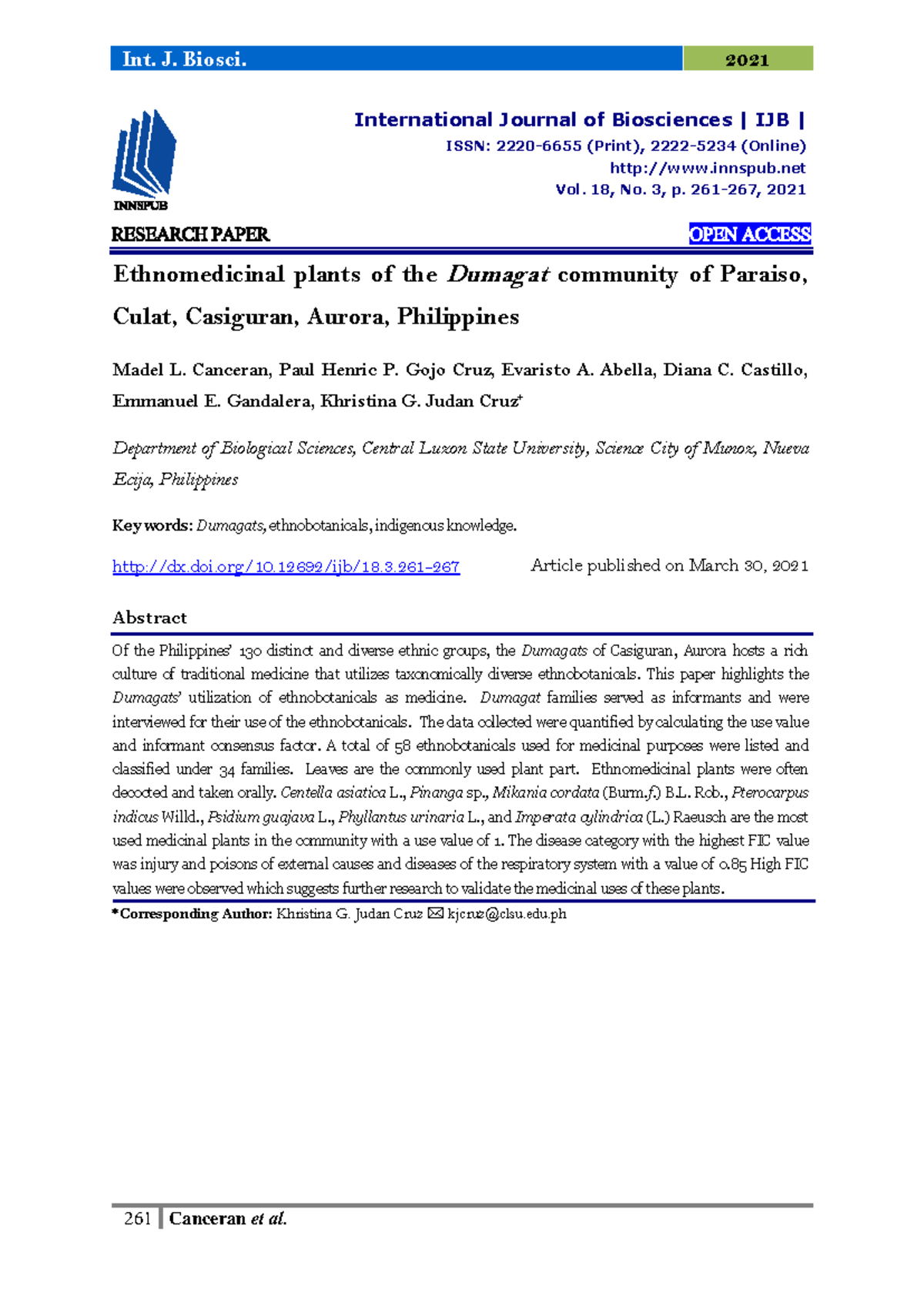 Dumagat - indigenous people - RESEARCH PAPER OPEN ACCESS Ethnomedicinal ...