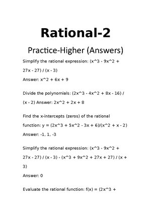Rational-Practice 1-Answers - Rational- Practice (Answers) Simplify the ...