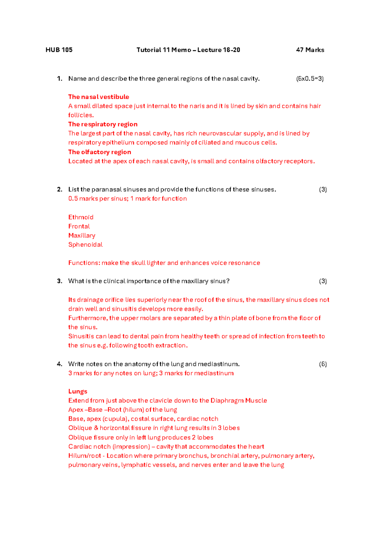 HUB 105 Tutorial 11 Memo 2024 - HUB 105 Tutorial 11 Memo – Lecture 16- 20 47 Marks 1. Name and ...