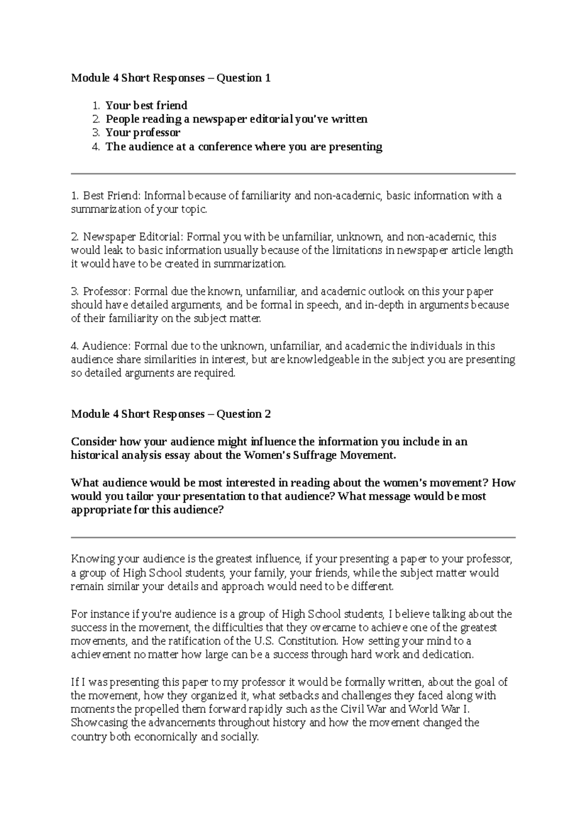 Mod 4 Short Questions - Module 4 Short Responses – Question 1 Your best ...