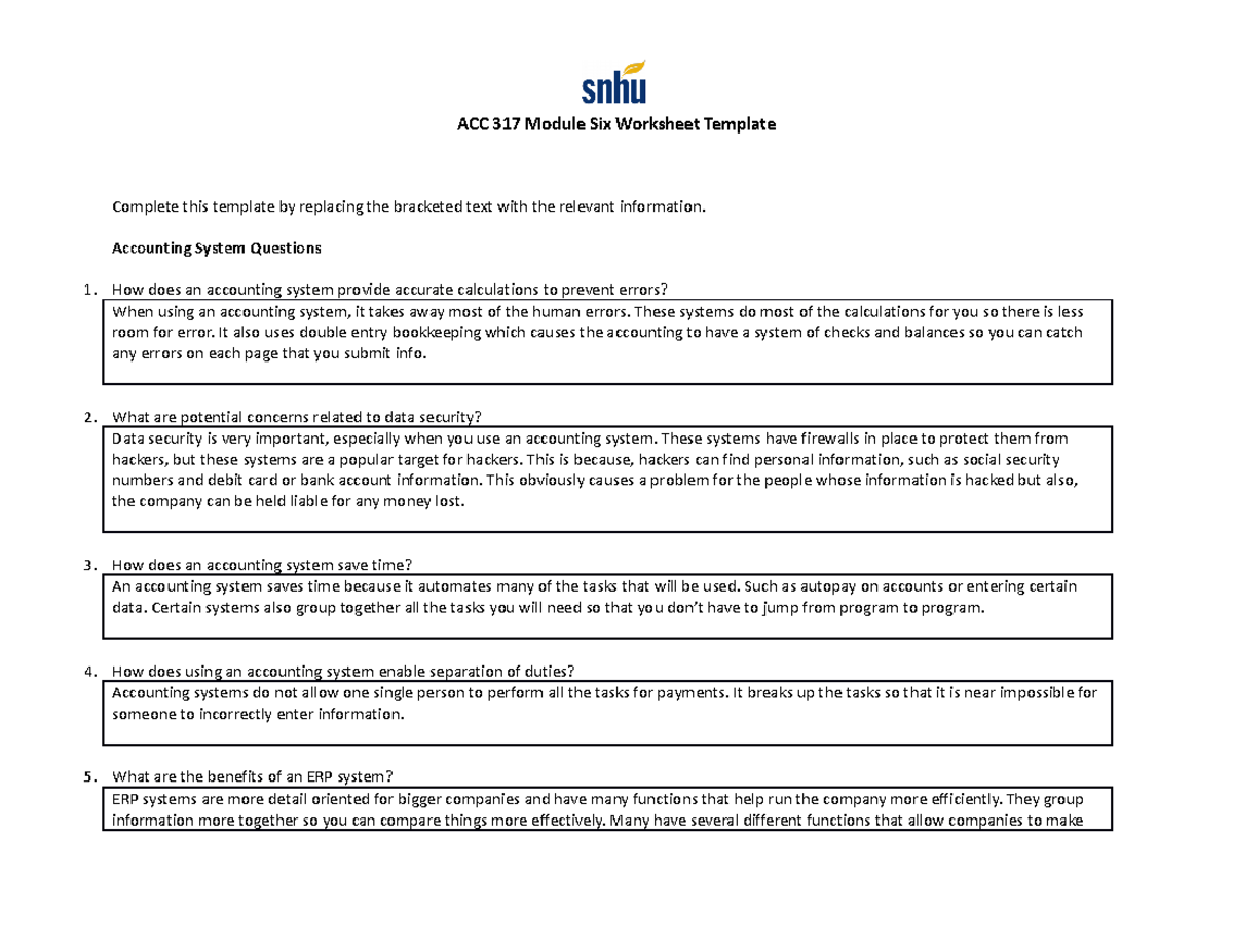 ACC 317 Module 6 - ACC 317 Module Six Worksheet Template Complete this ...