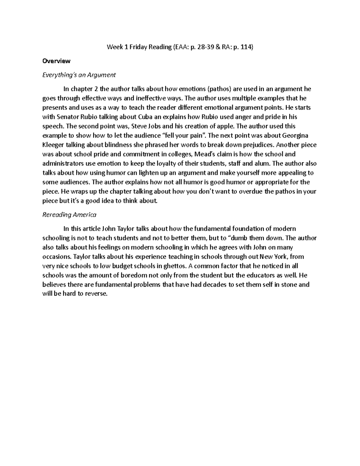Week 1 Reading 2 - Week 1 Friday Reading (EAA: p. 28-39 & RA: p. 114 ...