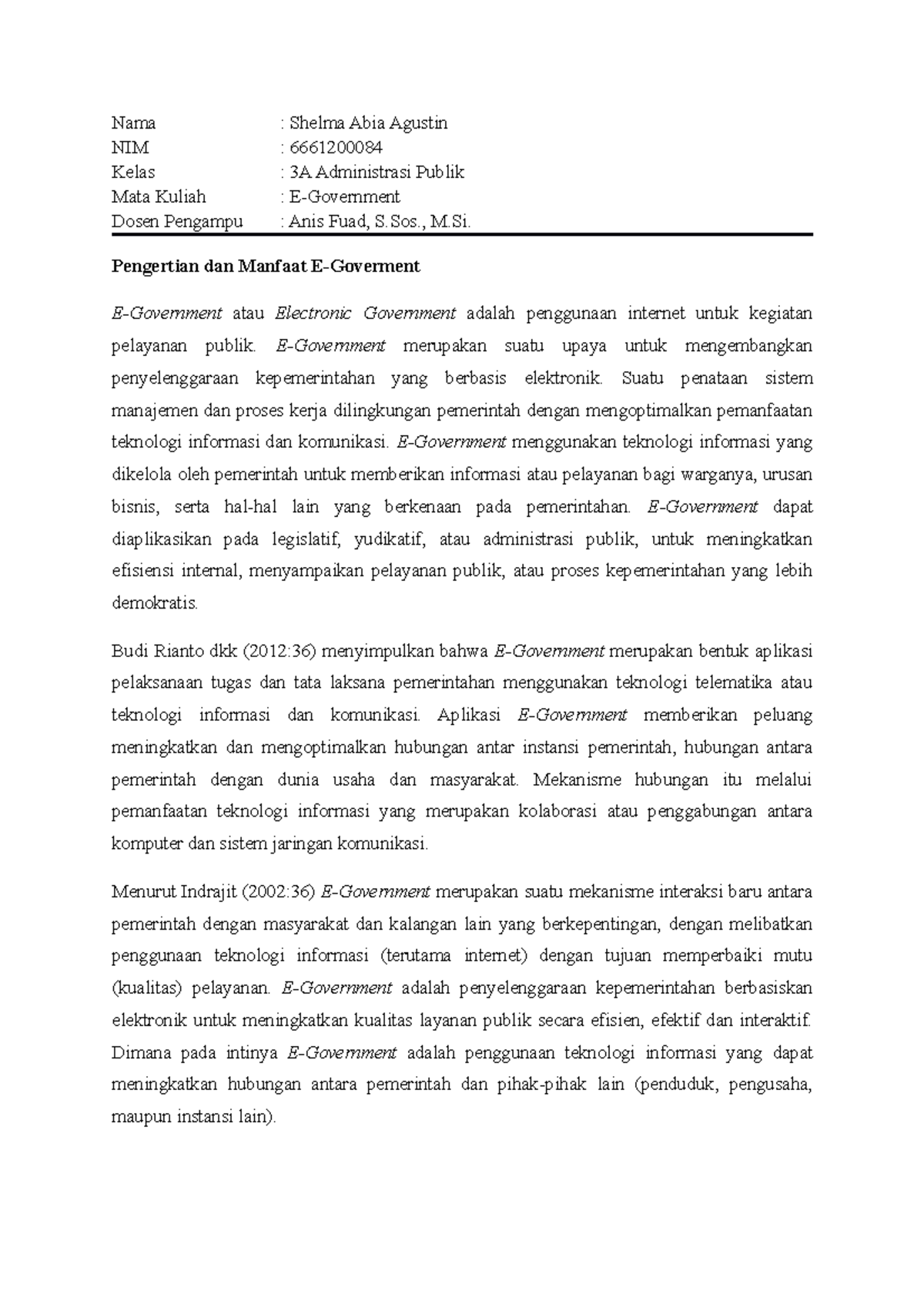 Pengertian dan Manfaat E-Government - Nama : Shelma Abia Agustin NIM ...