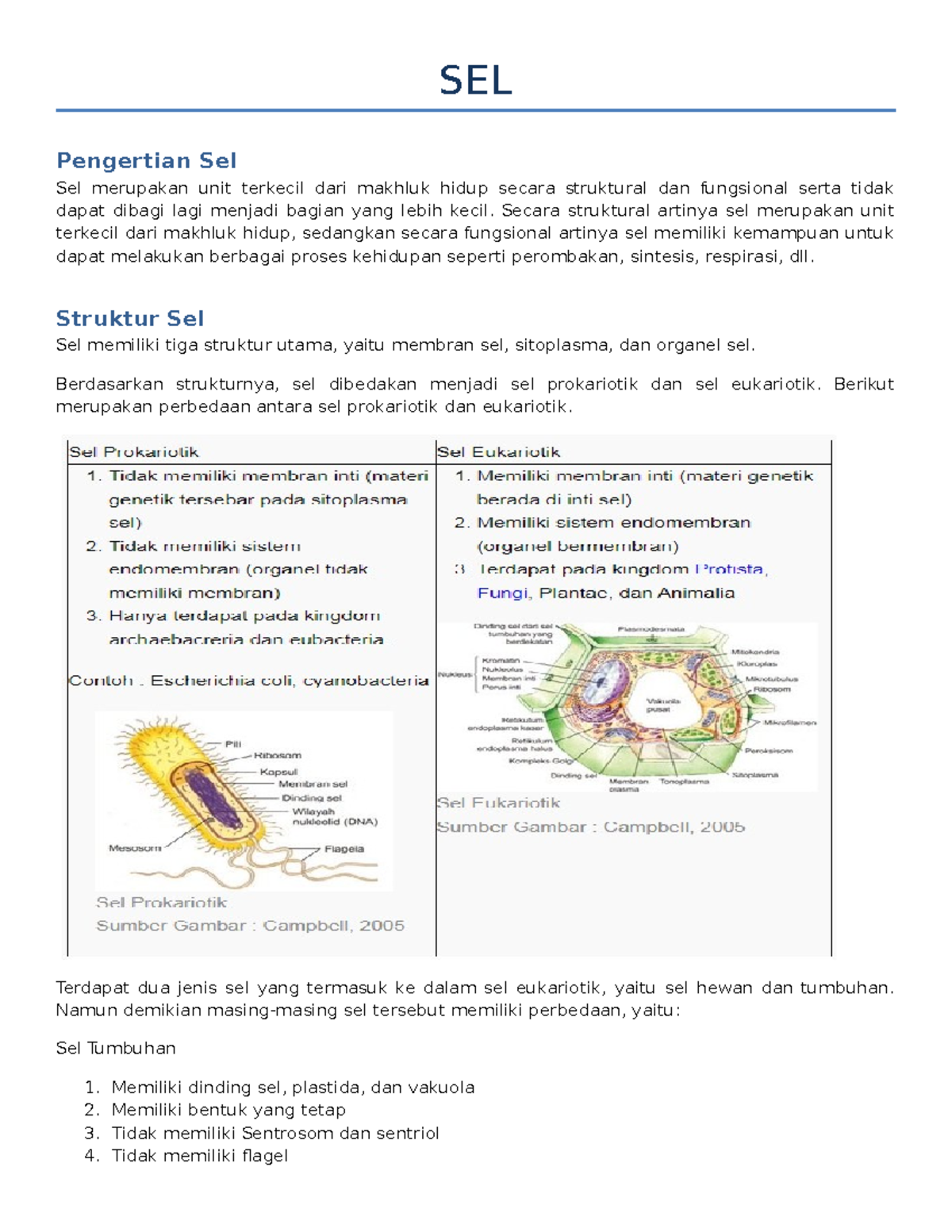 SEL - Biology school notes - SEL Pengertian Sel Sel merupakan unit ...