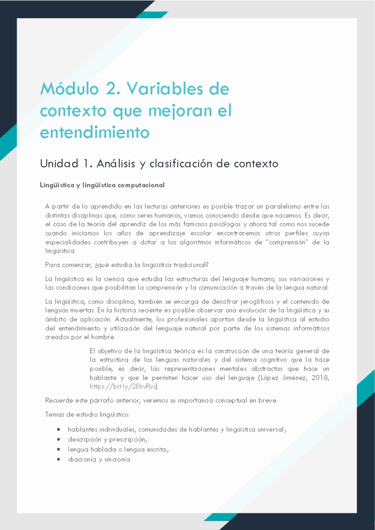 Módulo 2 - Variables de contexto que mejoran el entendimiento - Módulo ...