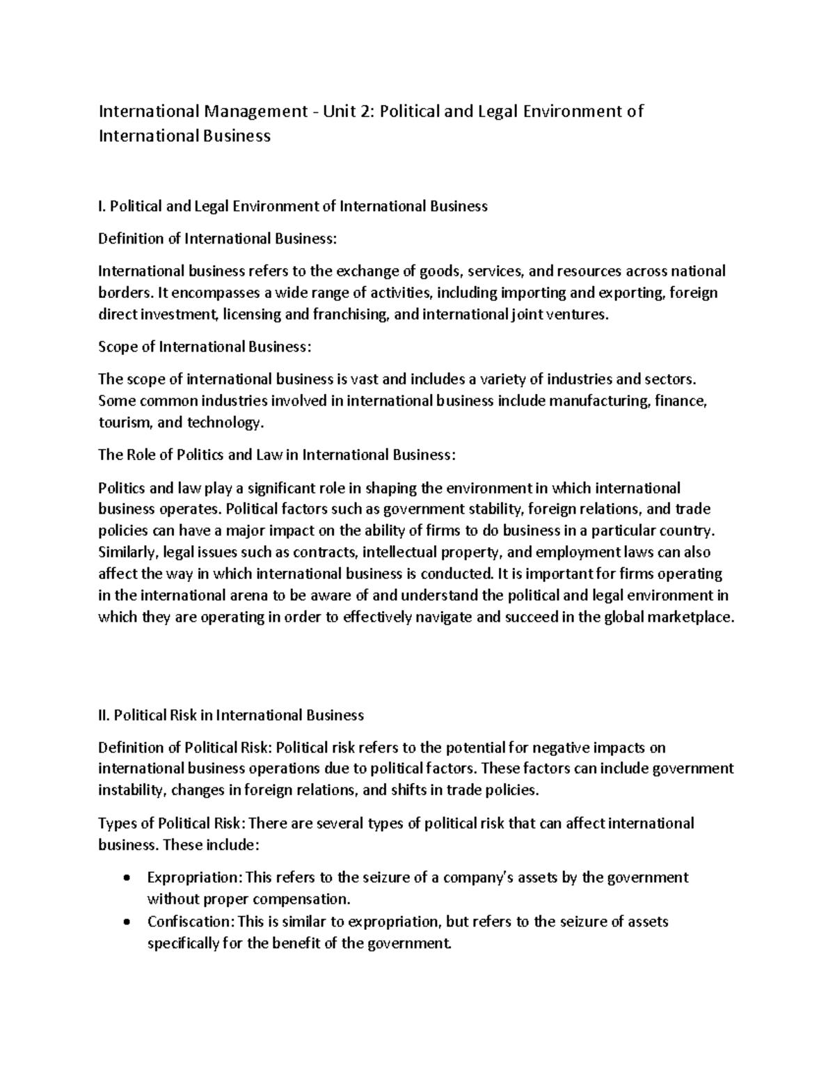 Unit 2 Political and Legal Environment of International Business ...