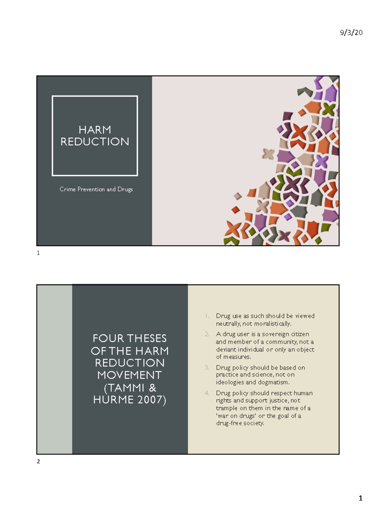 Harm Reduction - PDF File notes - HARM REDUCTION Crime Prevention and ...