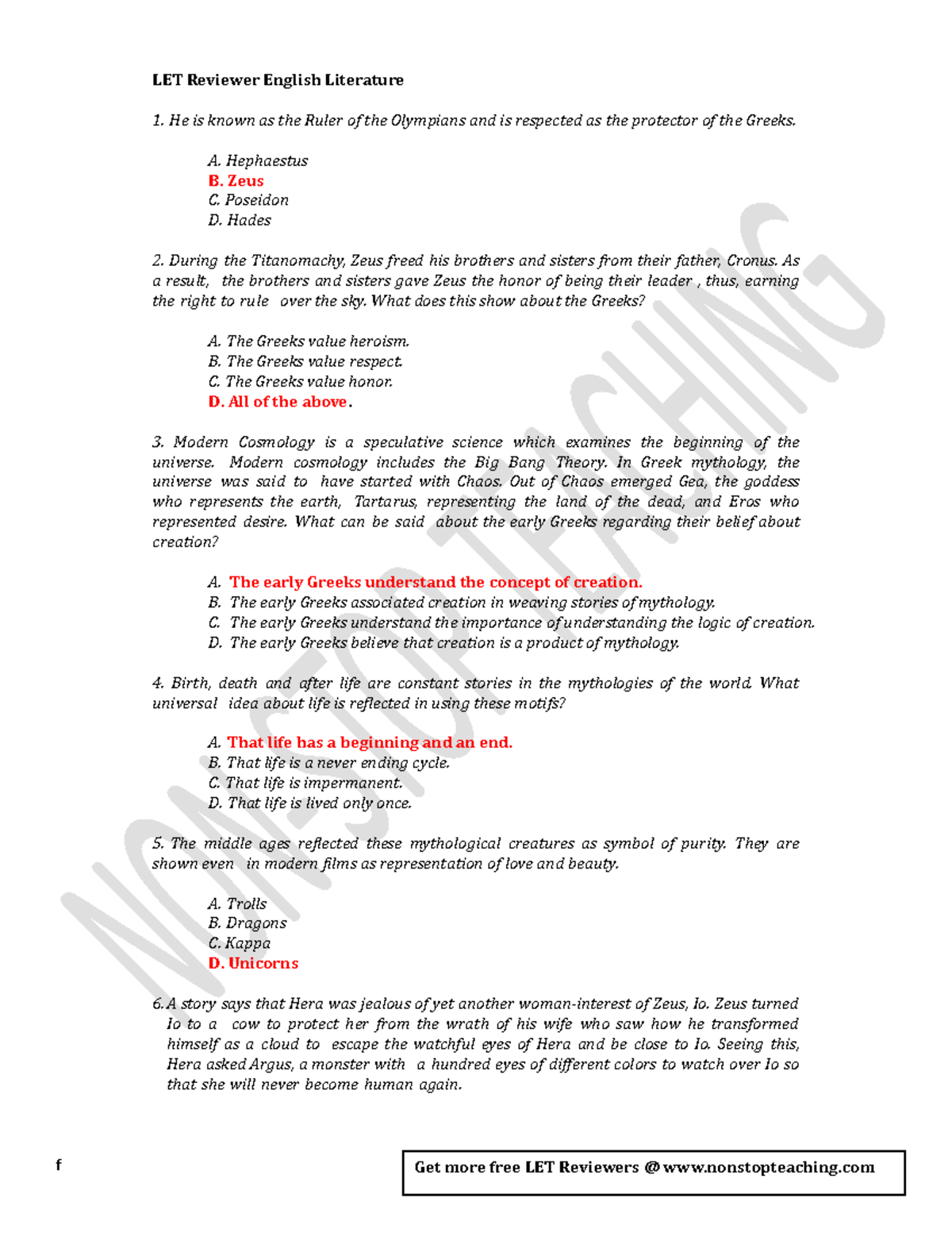 LET Reviewer English Mythology - LET Reviewer English Literature He is ...