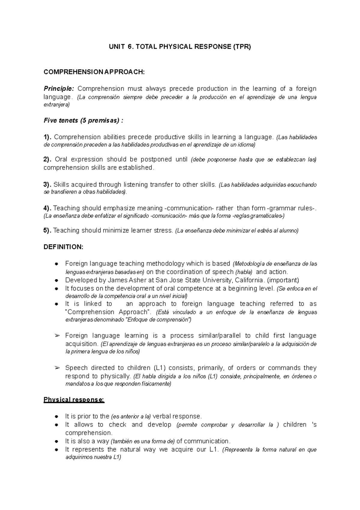 Total Physical Response (TPR) - UNIT 6. TOTAL PHYSICAL RESPONSE (TPR ...
