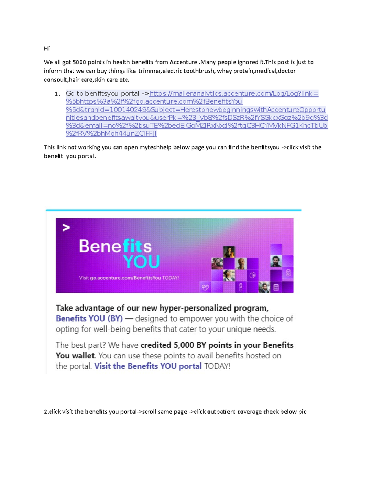 Benfitsof you - Not applicable - Hi We all got 5000 points in health benefits from Accenture ...
