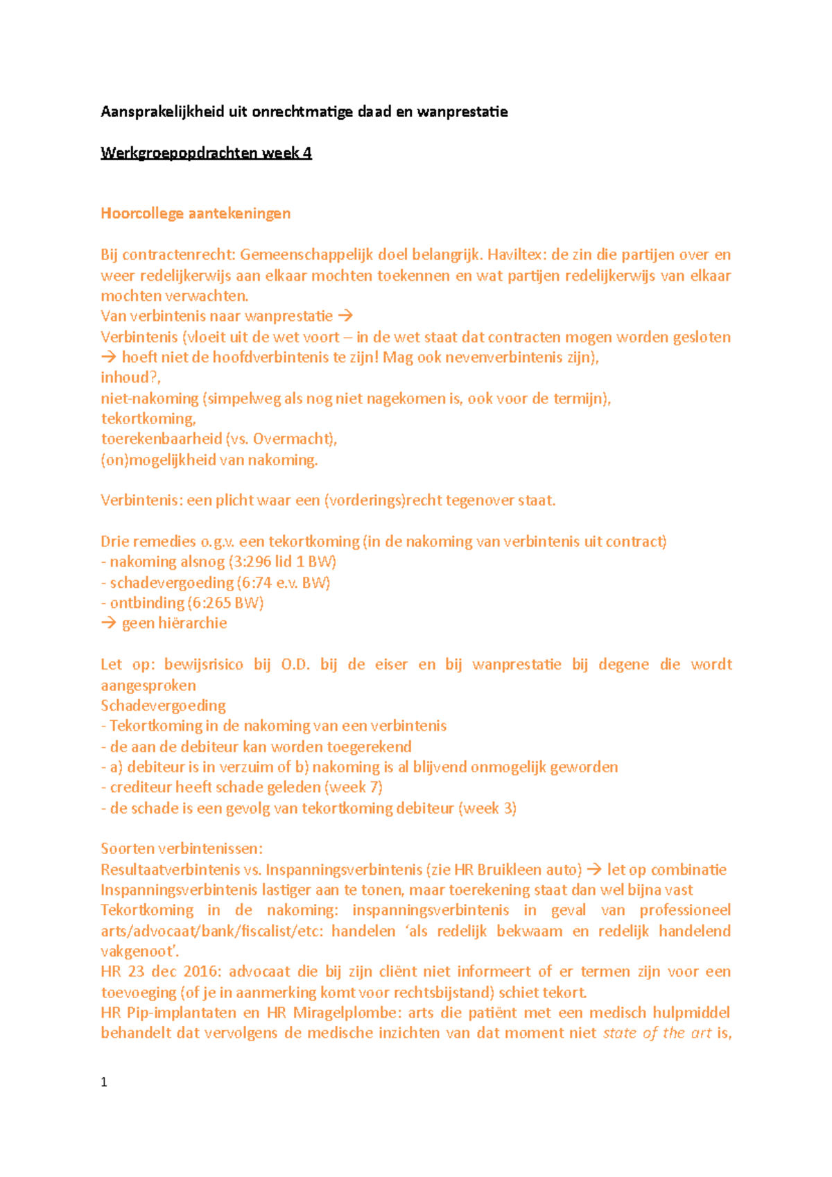 Werkgroepopdrachten AODW week 4 2021-2022 - Aansprakelijkheid uit onrechtmatige daad en ...