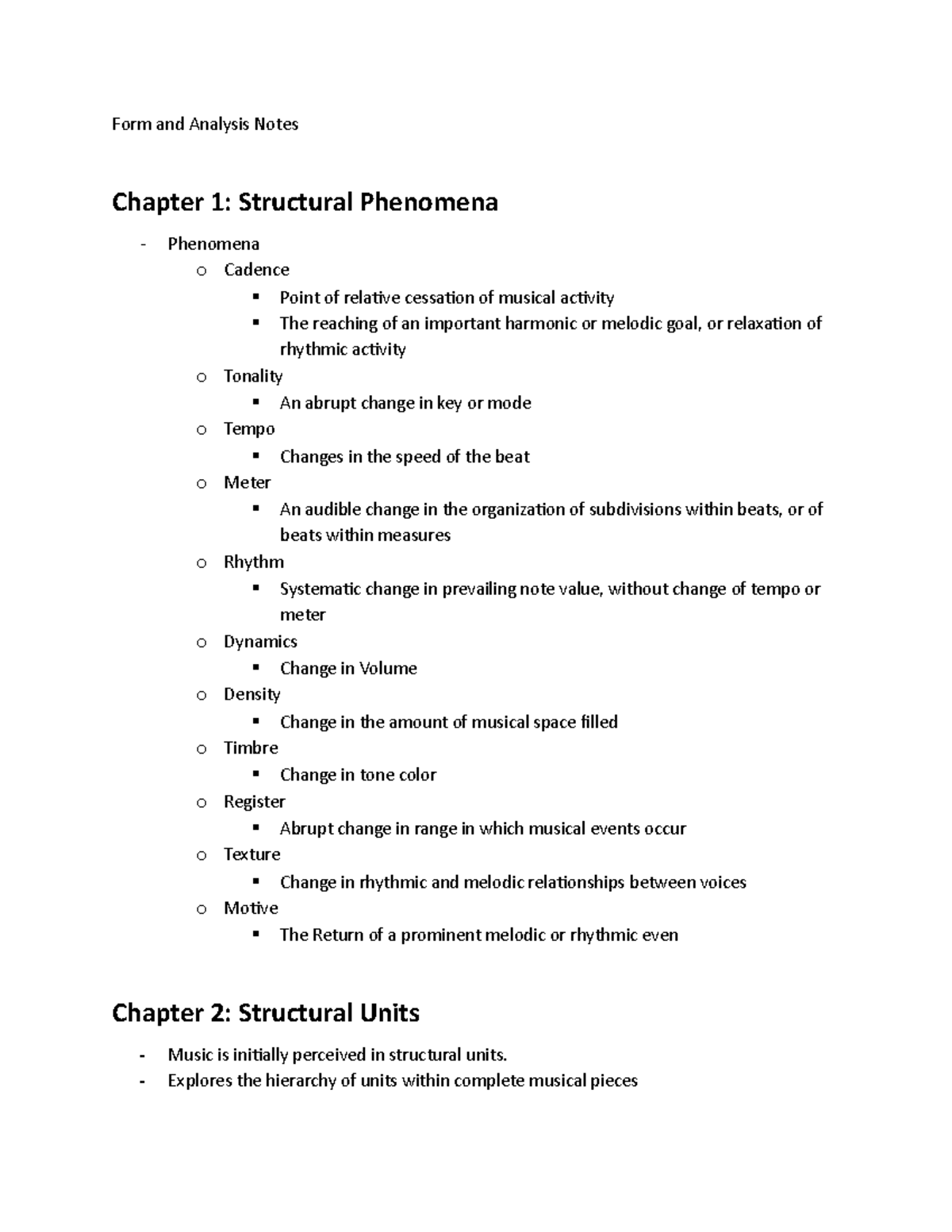 Form and Analysis Notes - Form and Analysis Notes Chapter 1: Structural ...
