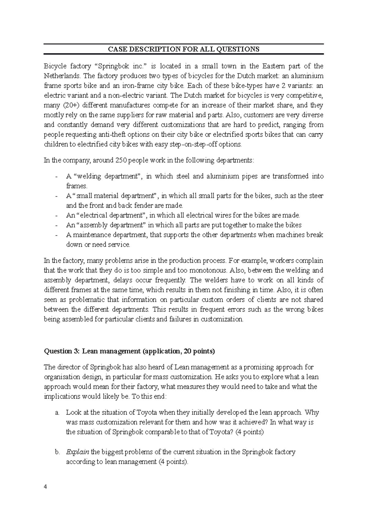 IOD 2020 (Exam Part 2) - CASE DESCRIPTION FOR ALL QUESTIONS Bicycle ...