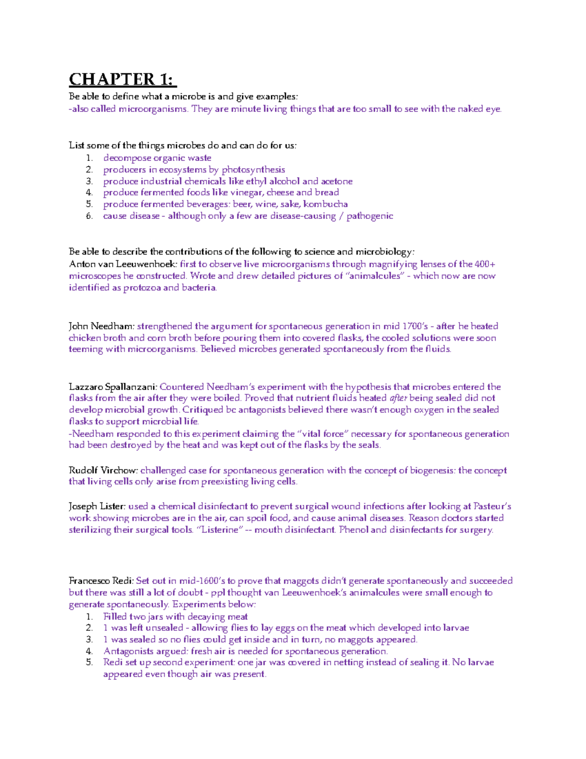 Micro Exam 1 Study Guide - CHAPTER 1: Be able to define what a microbe ...