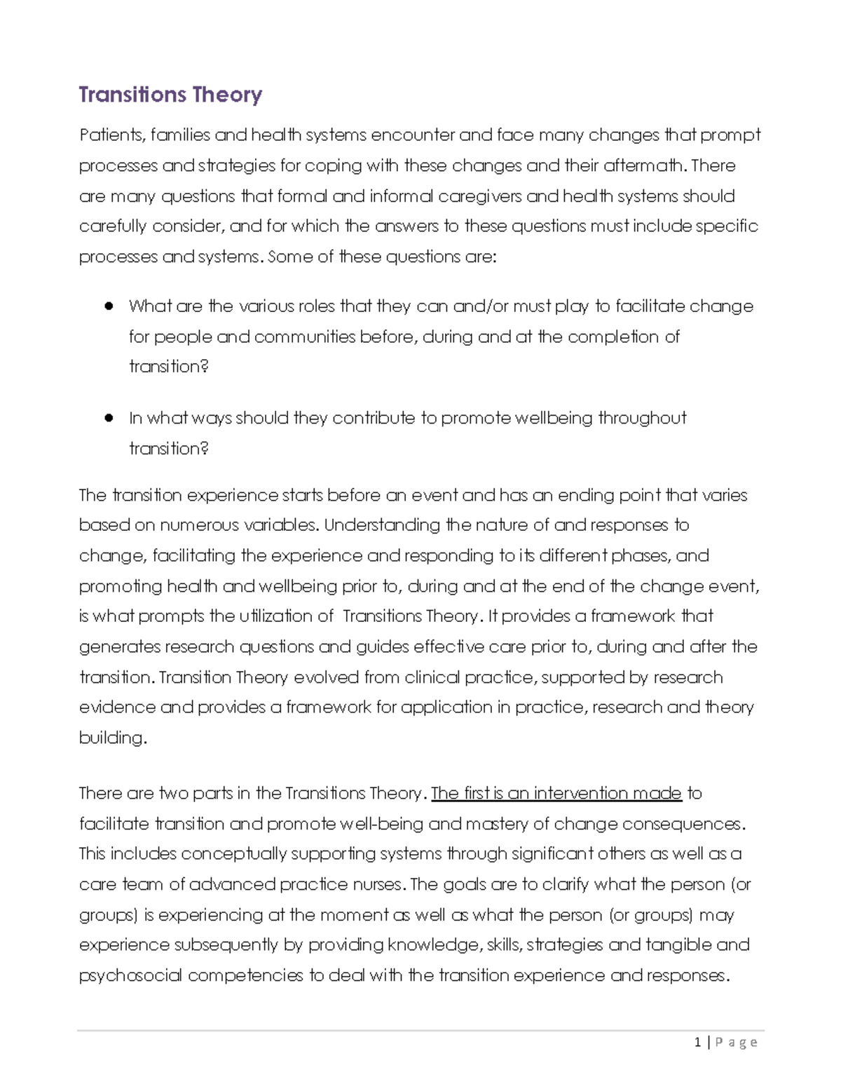 Transitions-theorypdf - Transitions Theory Patients, families and health systems encounter and ...