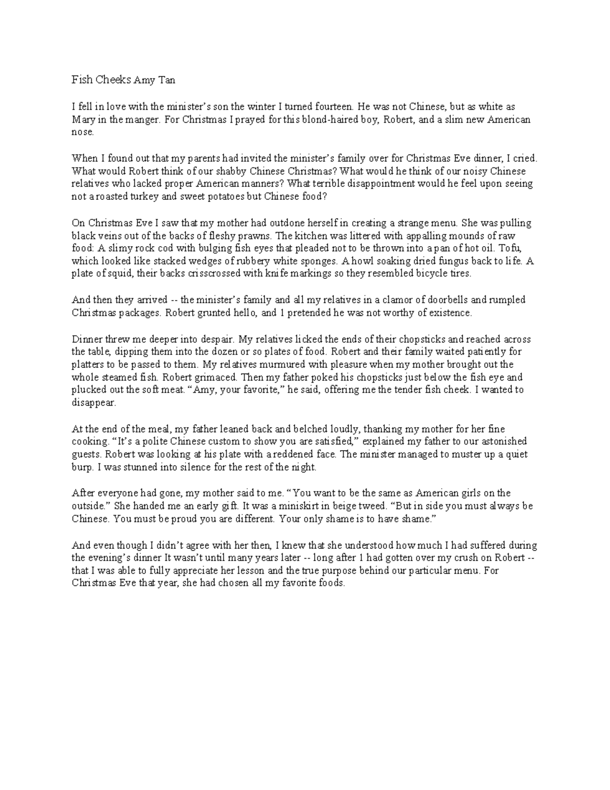 Fish Cheeks Amy Tan - Lecture notes - Fish Cheeks Amy Tan I fell in ...