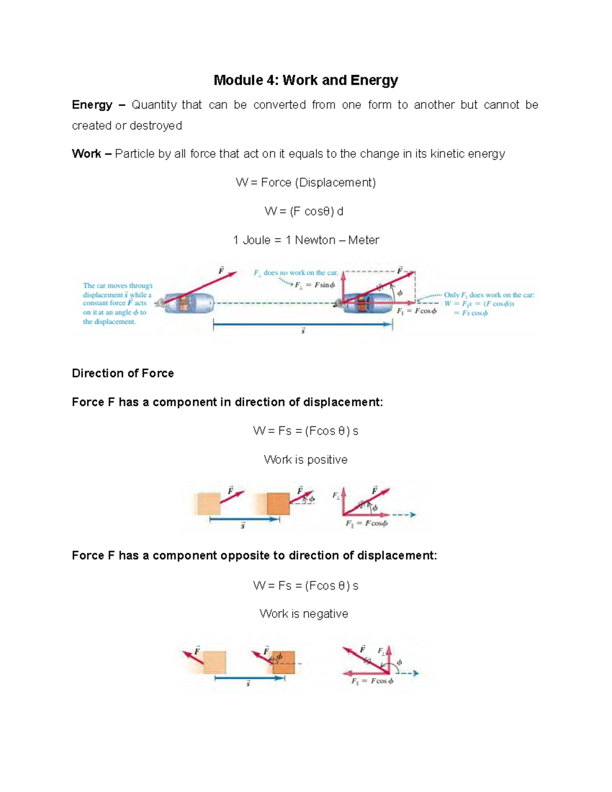 Module 4 - Work and Energy - College Physics 1 - PangSU - Studocu