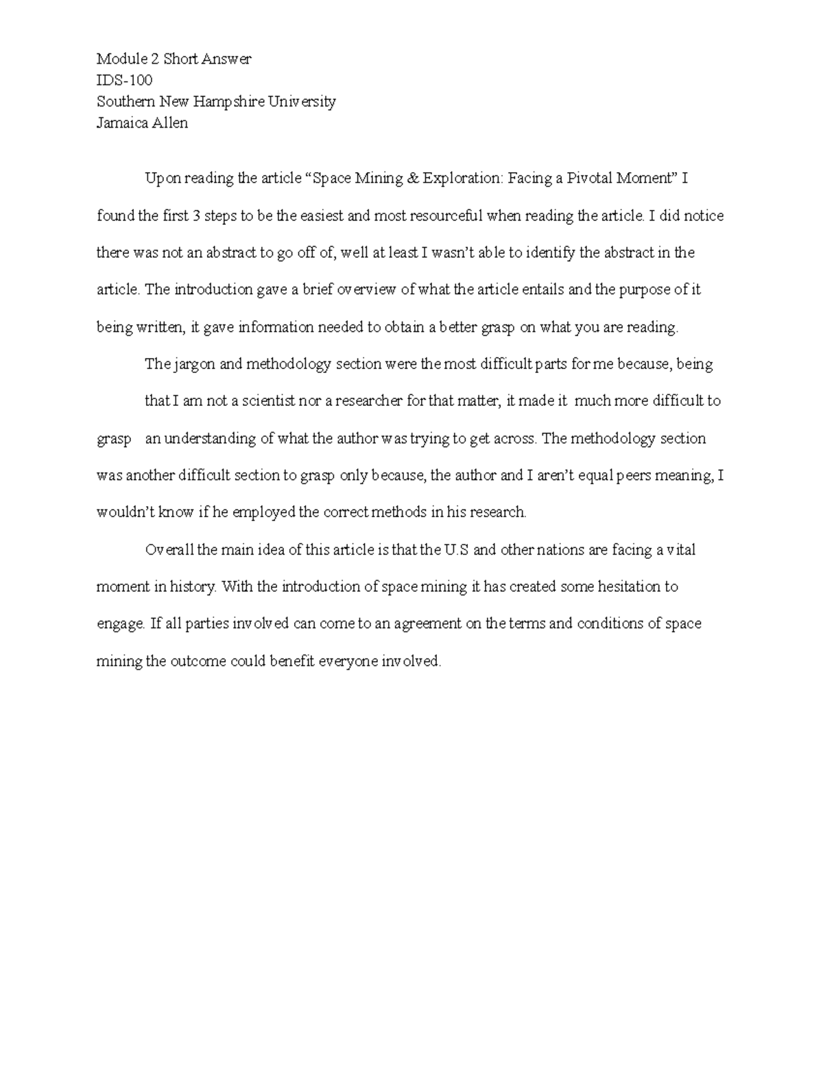 Module 2-2 Short Answer - Module 2 Short Answer IDS- Southern New ...