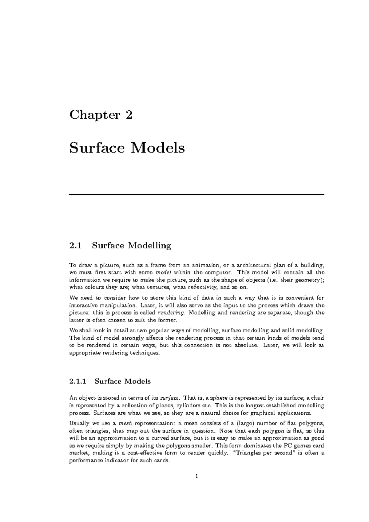 CM30075 2008-2009 Lecture Notes 2 - Surface Models - Chapter 2 Surface ...