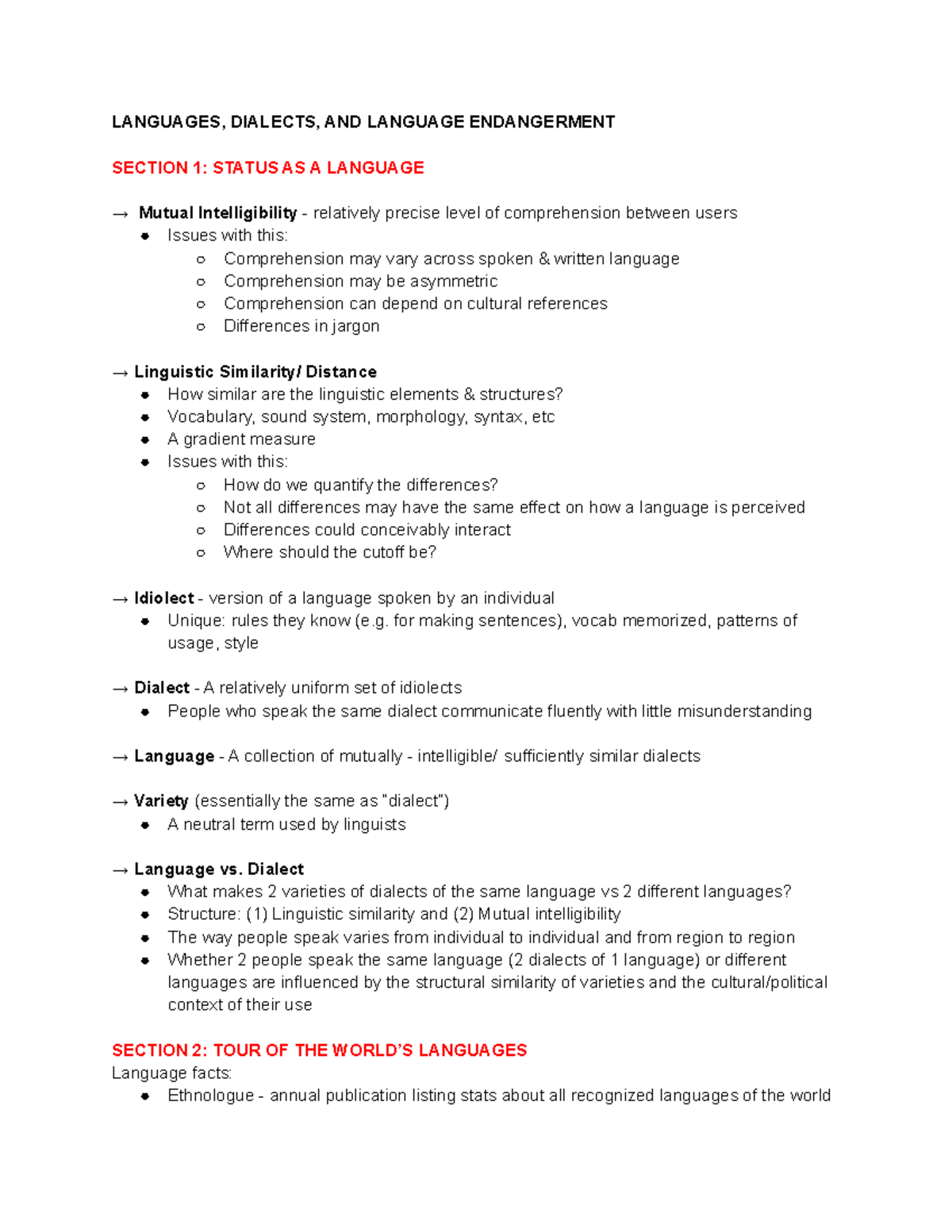 Linguistics LEC 2 - Languages, dialects, and language endangerment - LANGUAGES, DIALECTS, AND ...