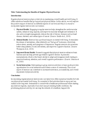 Research on Benefits of Physical Exercise - Title: Understanding the ...