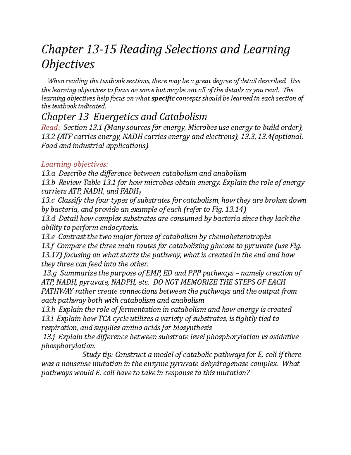 Reading Selections and Learning Objectives for Ch. 13-15 - Chapter 13 ...