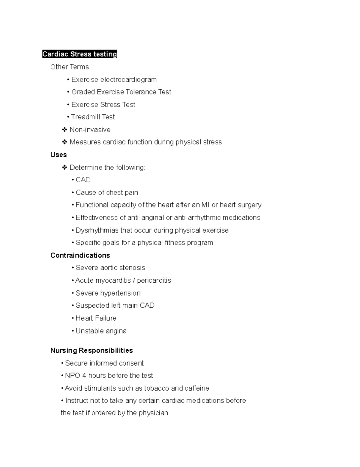 Cardiac Stress testing - Cardiac Stress testing Other Terms: - Exercise ...