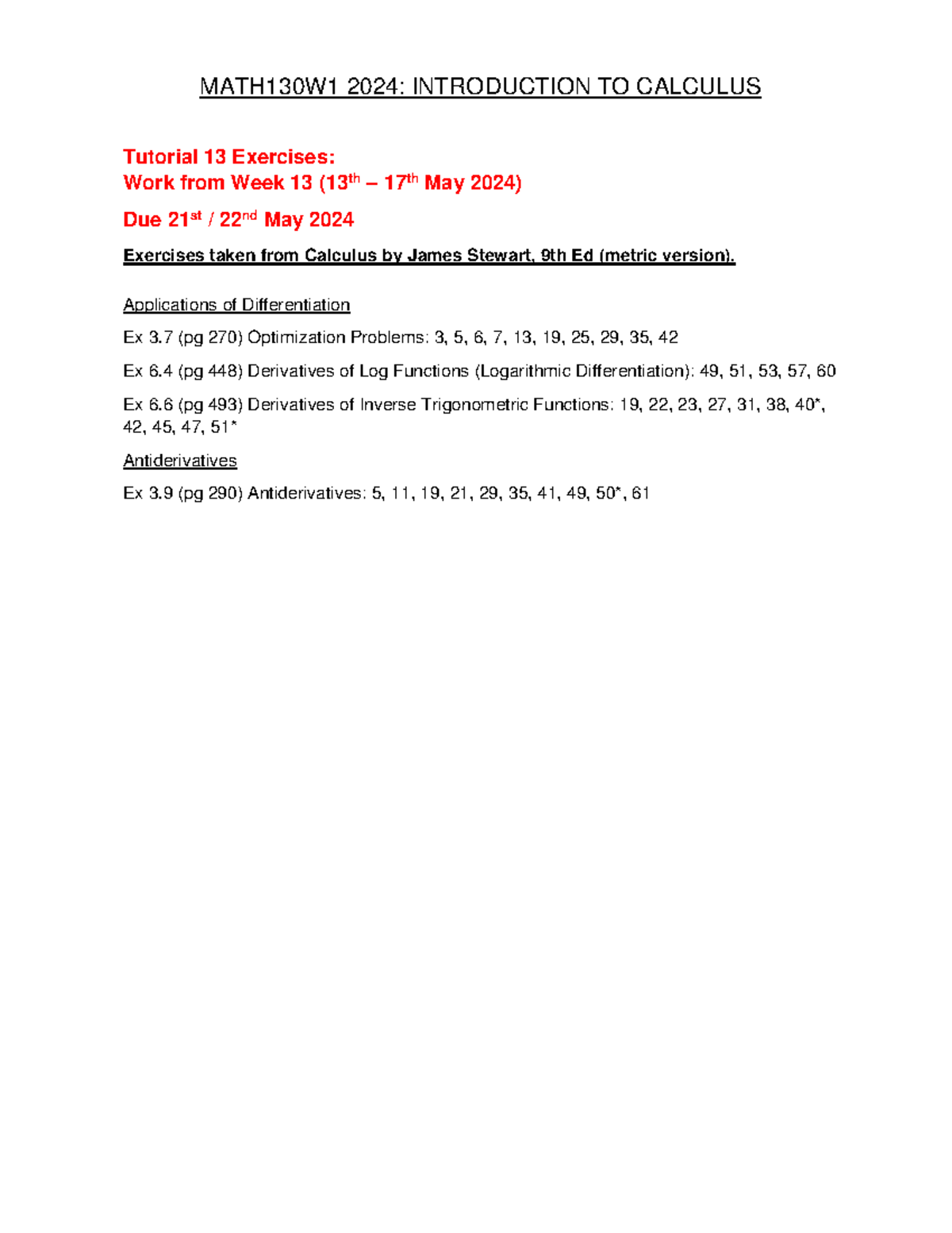 MATH130 W1 2024 Tutorial 13 with exercises and answers - MATH130W1 2024 ...