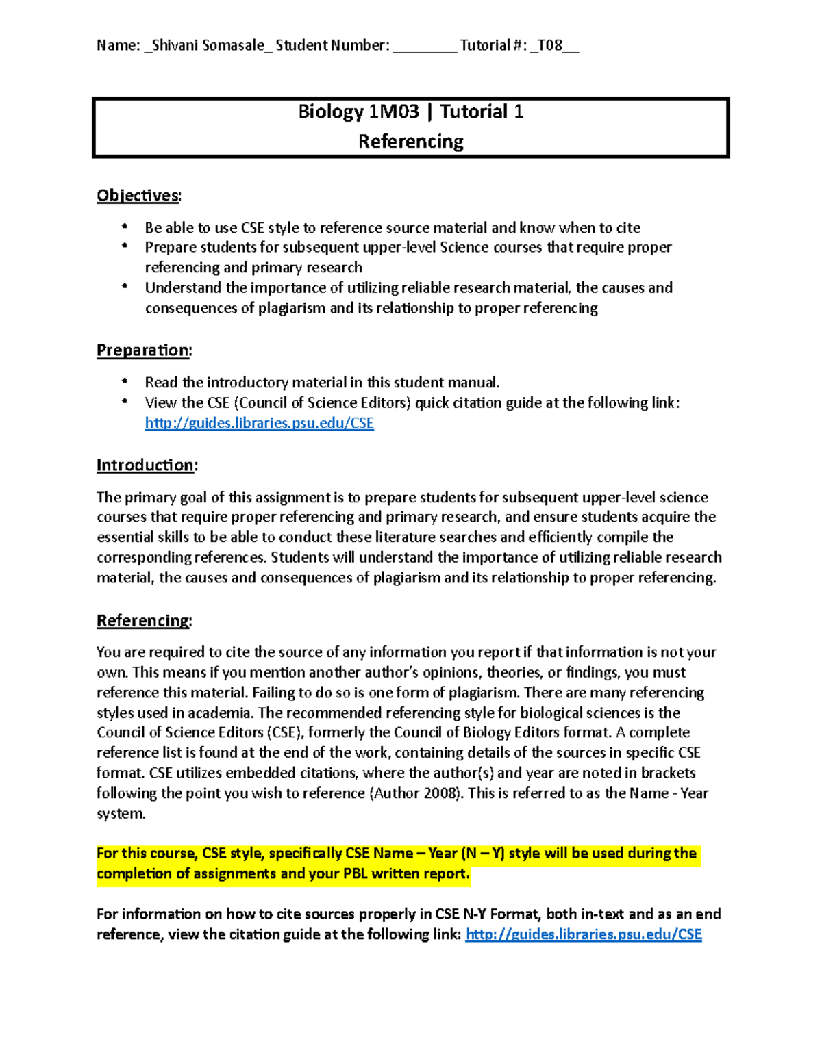 Tutorial 1 Referencing Assignment - Name: Shivani Somasale Student Number: ________ Tutorial ...