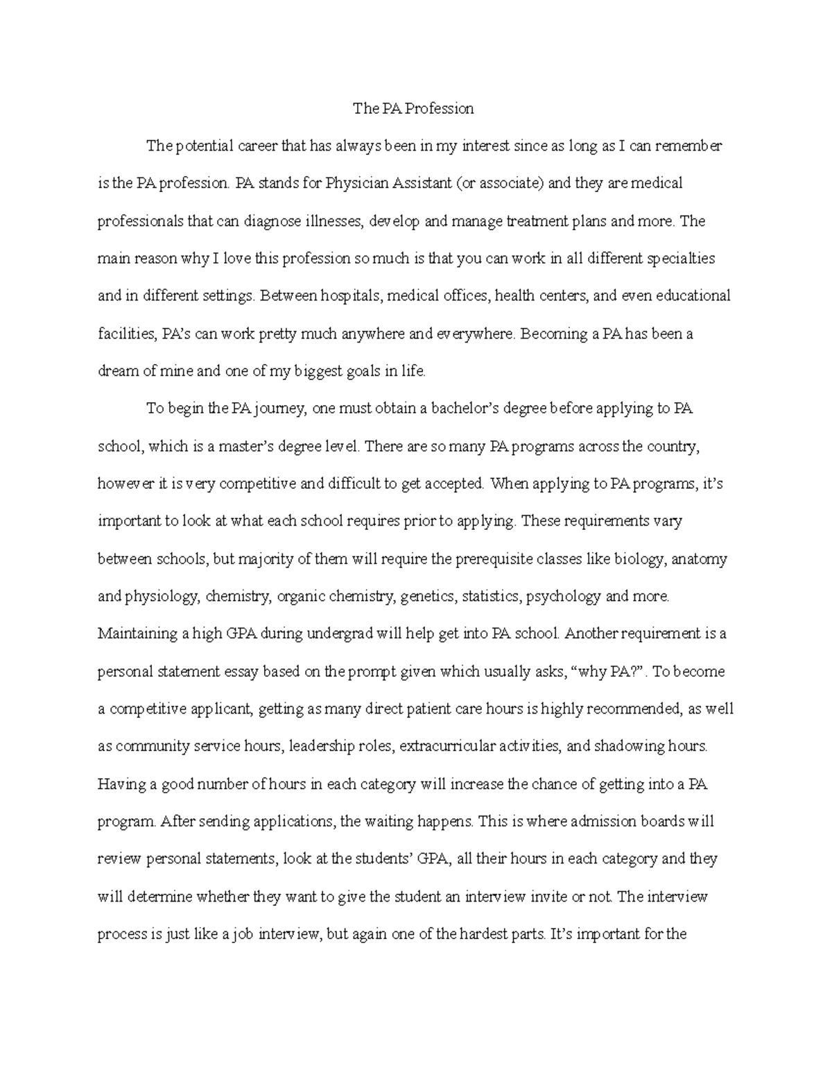 Potential Career - The PA Profession The potential career that has ...