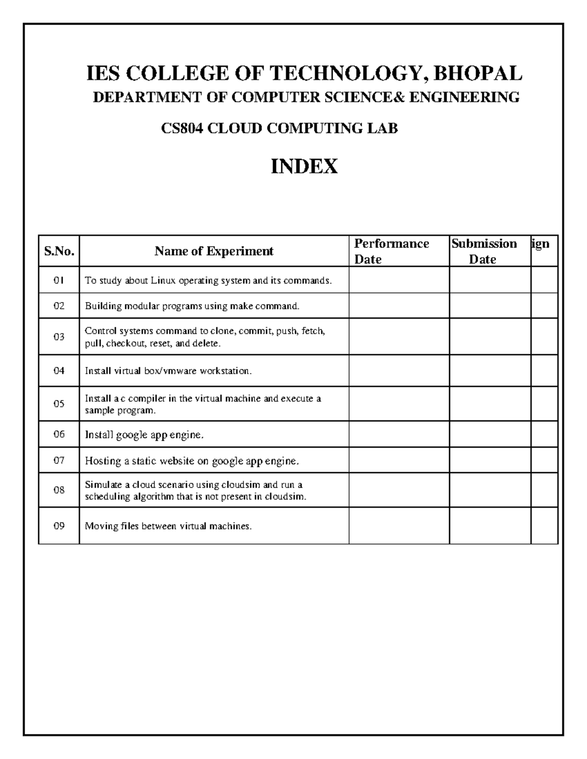 IES Cloud Computing LAB Manual - IES COLLEGE OF TECHNOLOGY, BHOPAL ...
