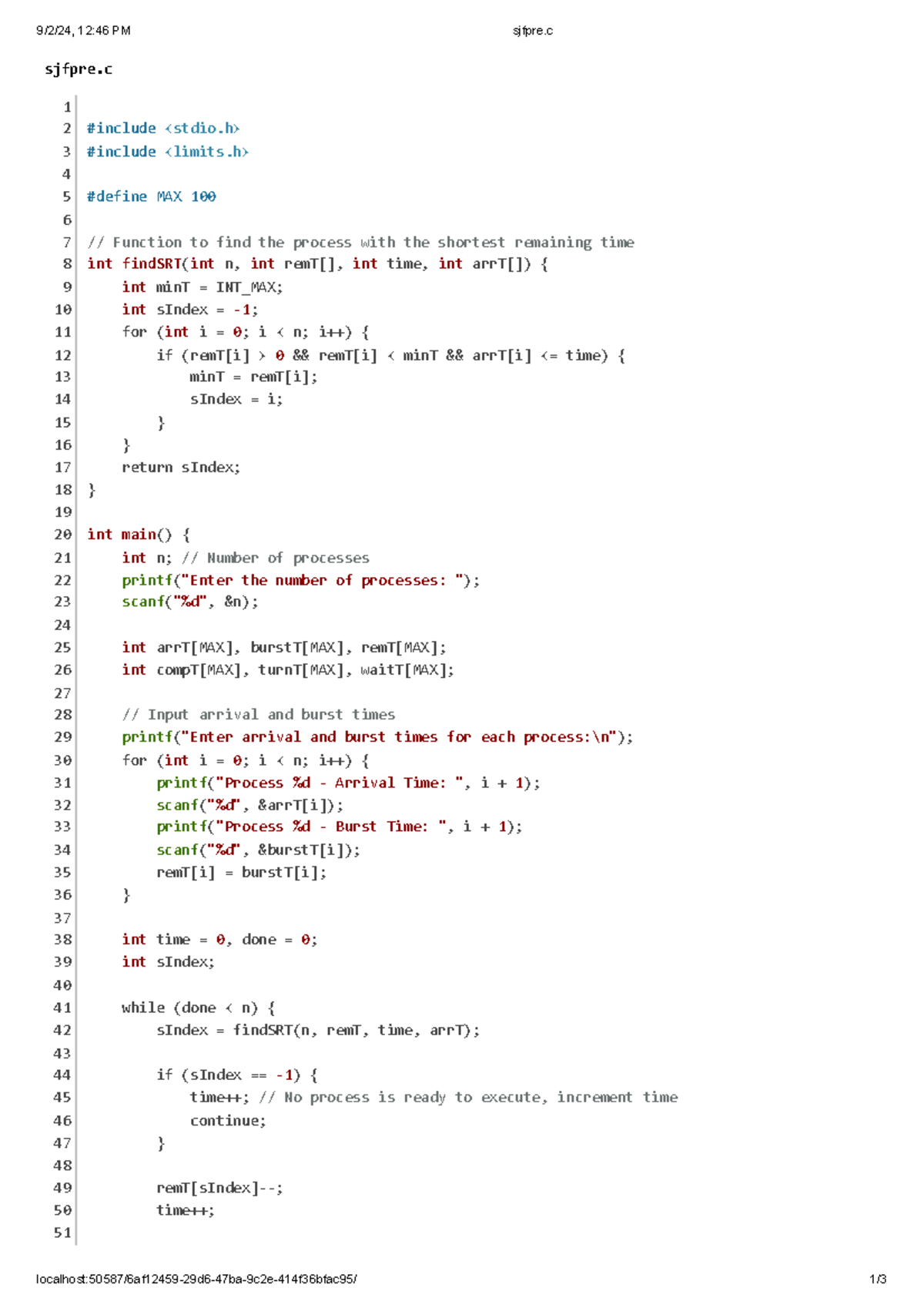 Sjf preemptive algorithm - sjfpre 1 2 #include 3 #include 4 5 #define ...