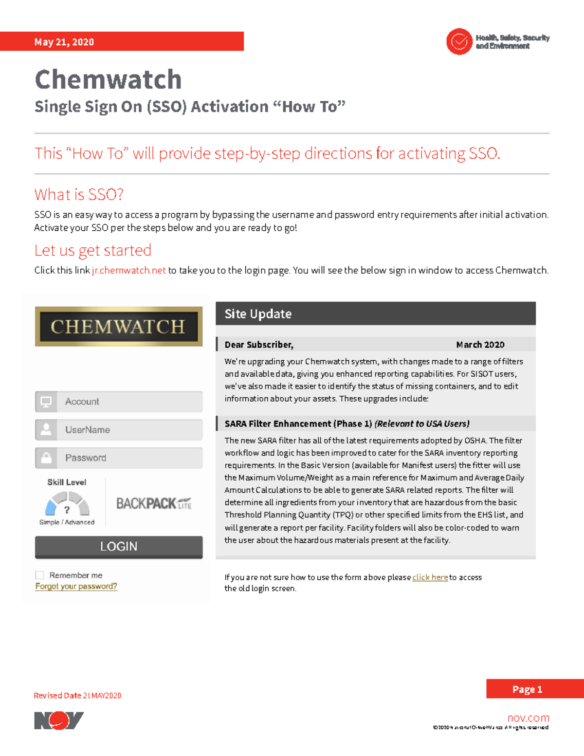 Chemwatch SSO Activation Guide - nov ©2020 National Oilwell Varco. All rights reserved. Revised ...