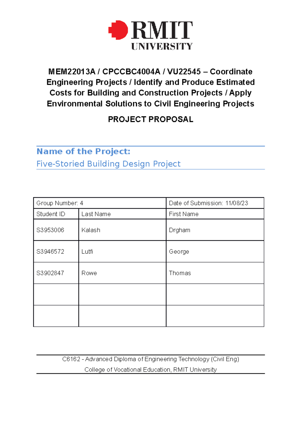 Assessment 1 Project Proposal Report Template-1 - MEM22013A ...