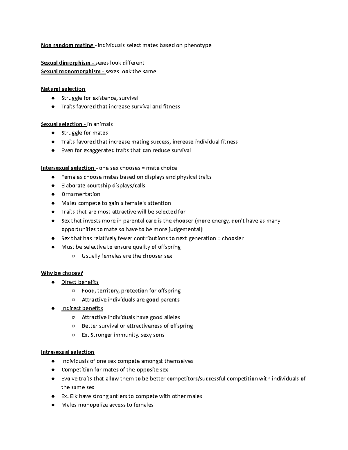 Biology Cycle 7 - Sexual Selection - Non random mating - individuals ...