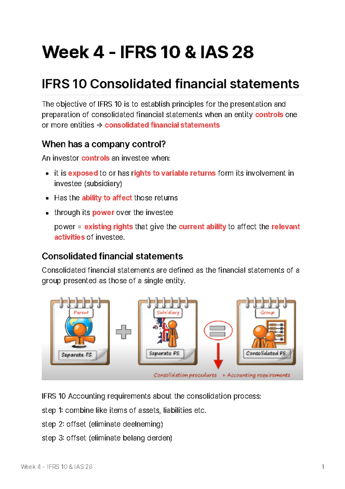 Samenvatting - IFRS 10 en IAS 28 - week 4 - UvA - Week 4 - IFRS 10 ...