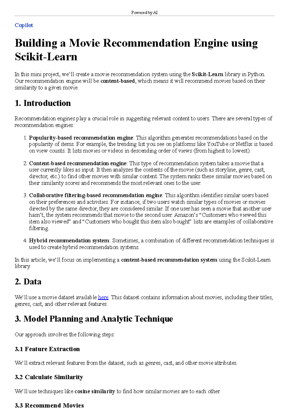 Answe Building a Movie Recommendation Engine using - Powered by AI ...
