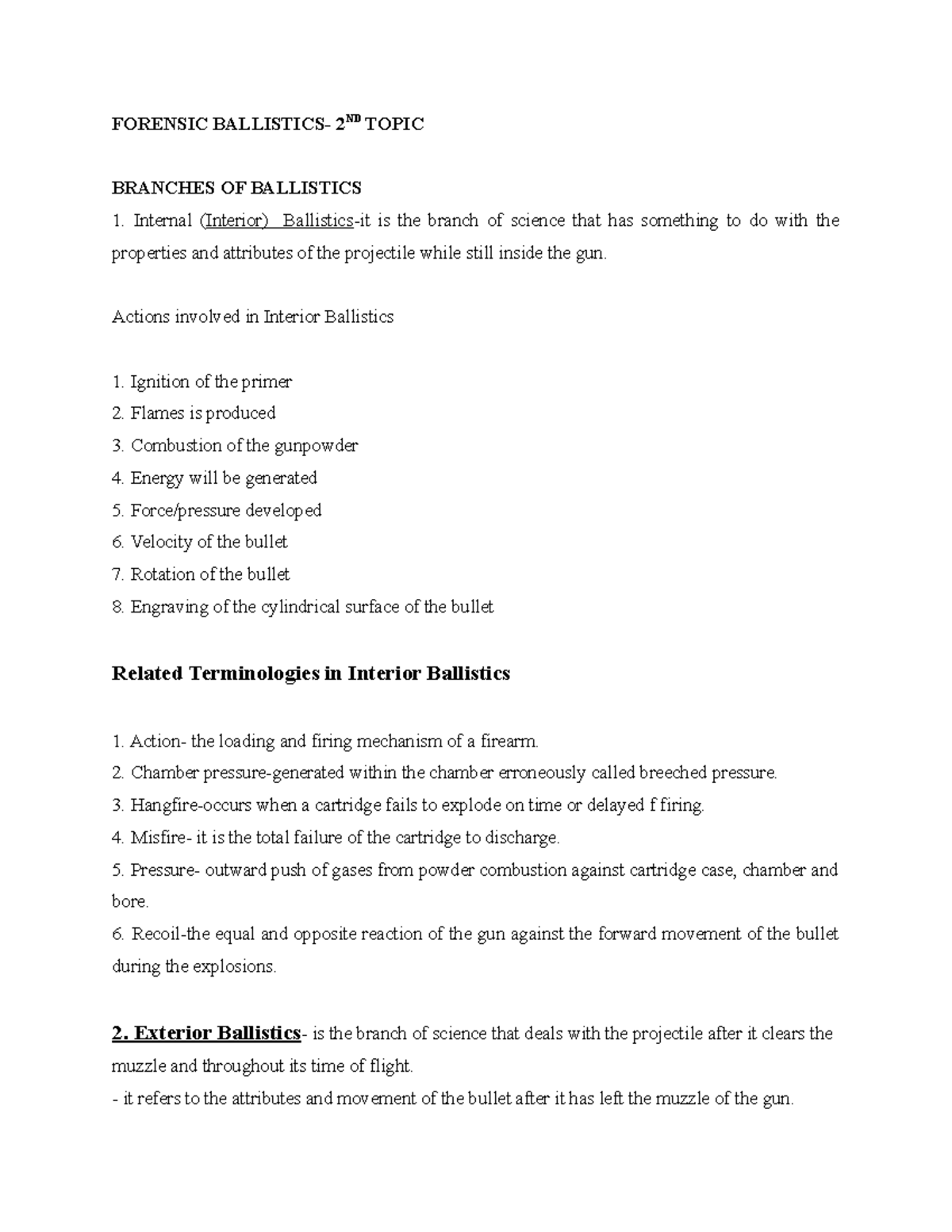 2nd- Topic- Ballistics - FORENSIC BALLISTICS- 2ND TOPIC BRANCHES OF ...