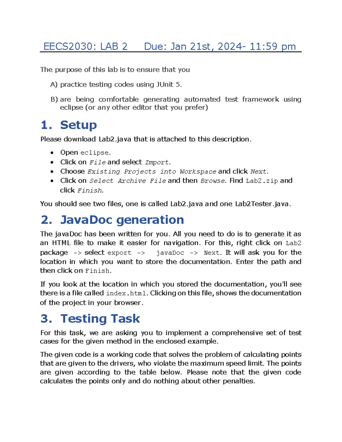 Labworkgradedth - EECS2030: LAB 2 Due: Jan 21st, 202 4 - 11:59 pm The purpose of this lab is to ...