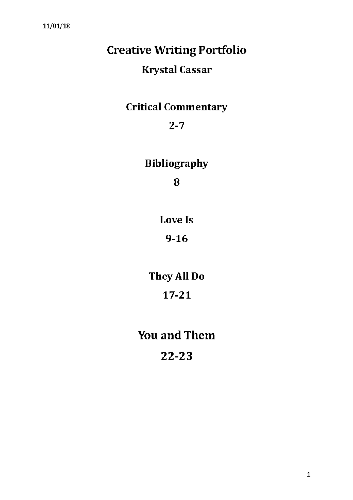 Creative Writing Portfolio - Creative Writing Portfolio Krystal Cassar ...