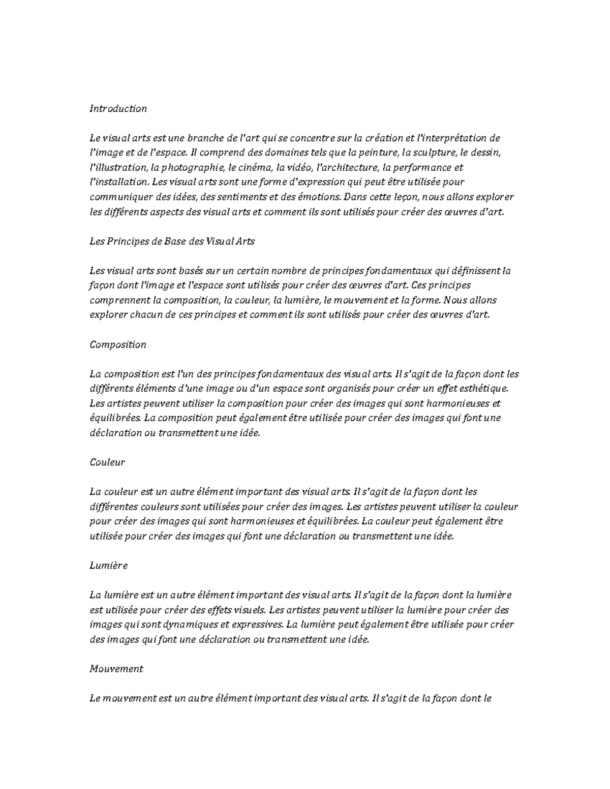Visual Arts Study Notes - Introduction Le visual arts est une branche ...