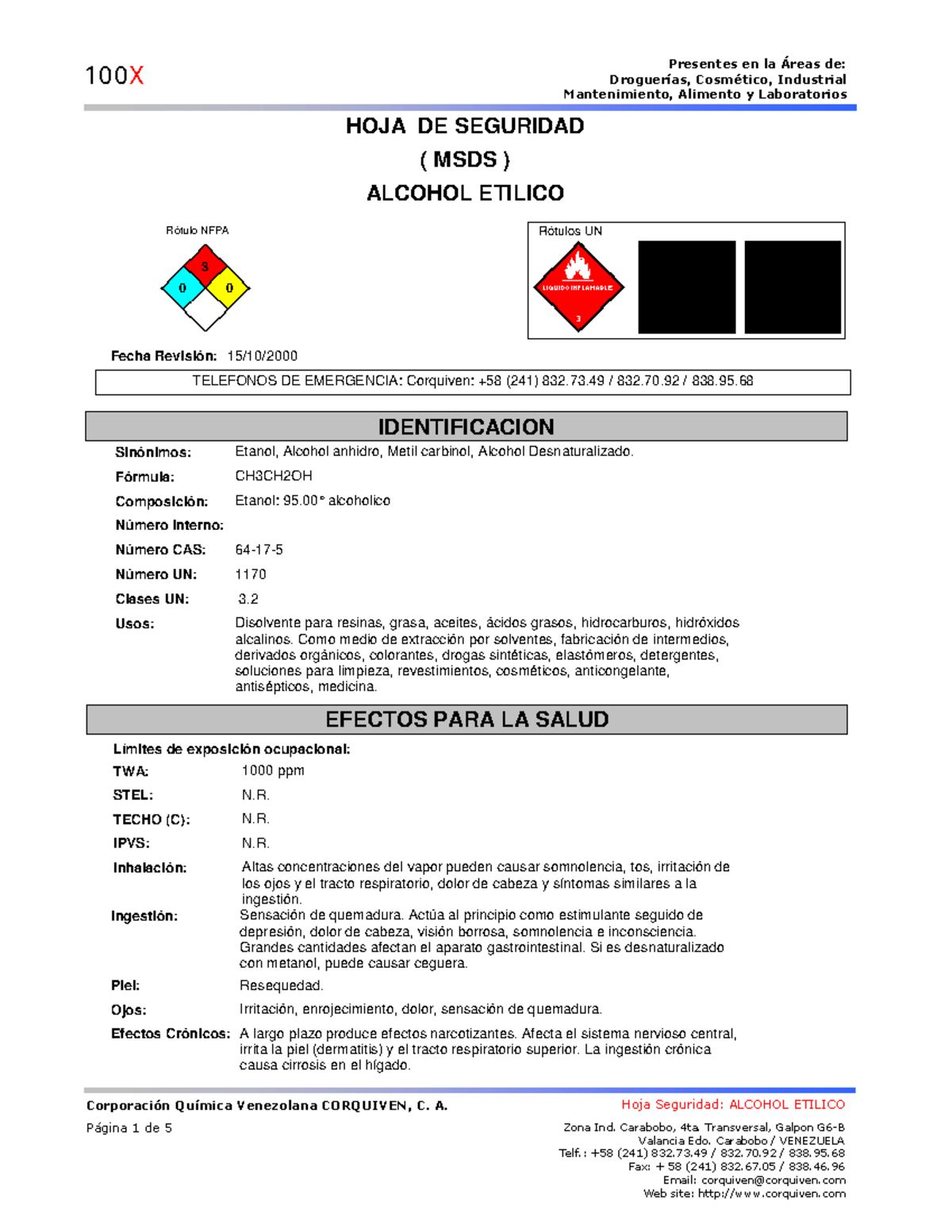 MSDS - Alcohol Etilico 95° - - Studocu