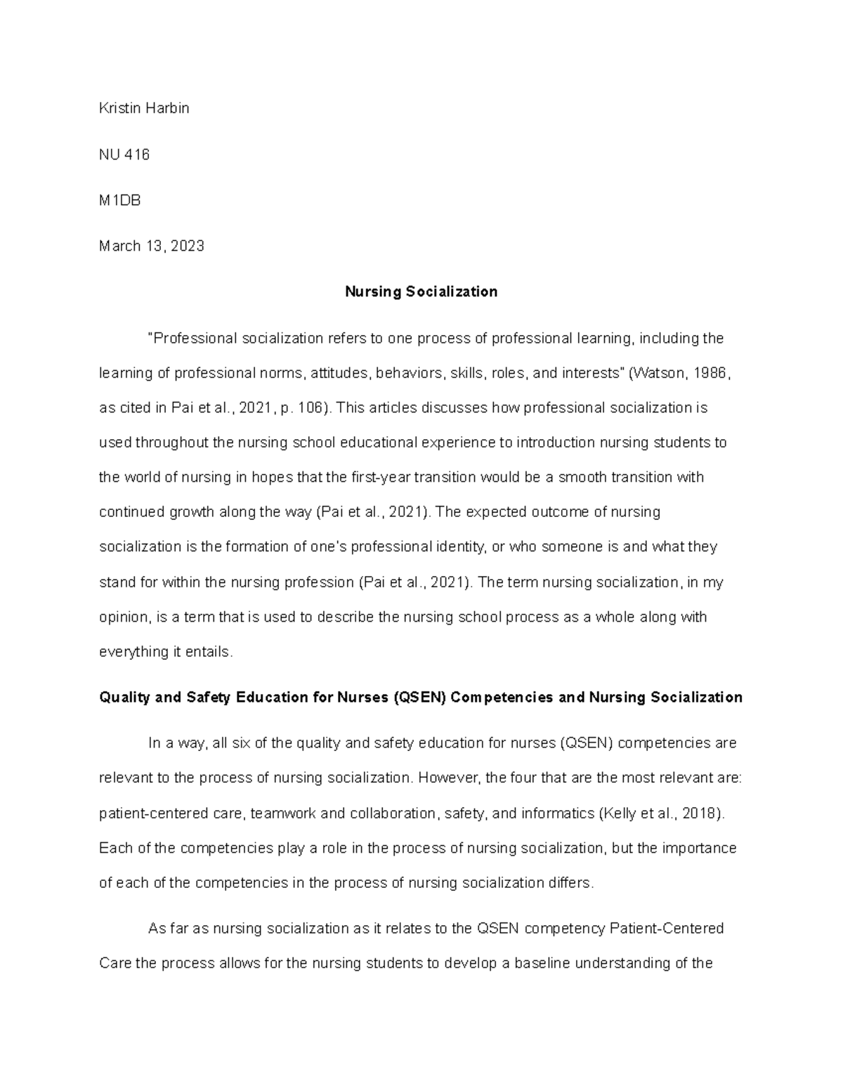 M1DB Kristin Harbin - Example of Discussion Board answer - NU 416R ...