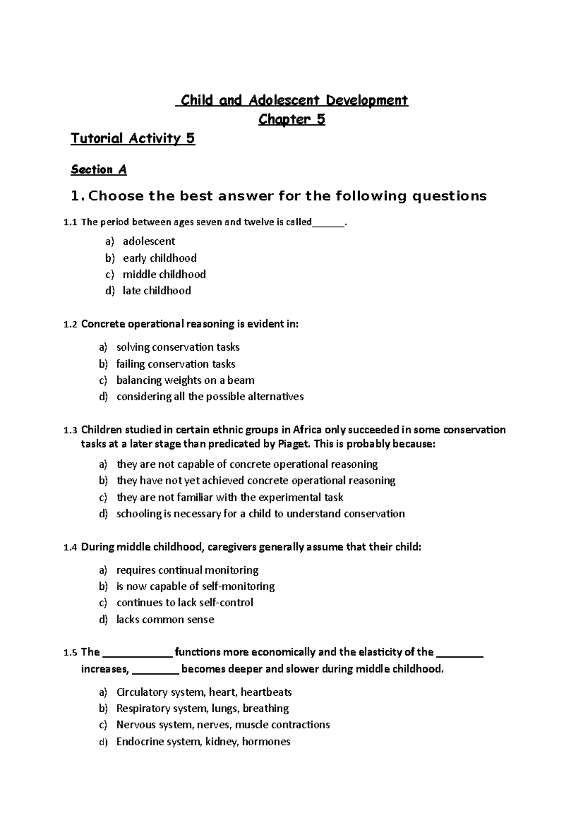CAD - Chapter 5 (Tutorial Activity) - Child and Adolescent Development ...